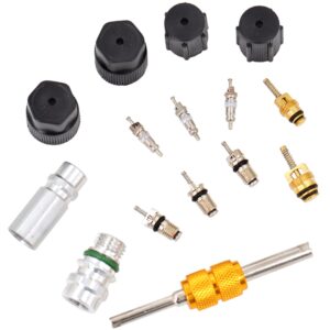 mobling air conditioning valve core kit [15 pcs] | for r12 or r134a | with seal caps for a/c refrigeration & ac service valves | car & hvac ac system charging port kit