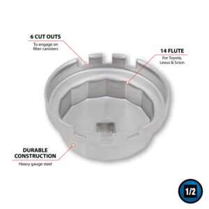 Performance Tool 14 Flute Toyota Oil Filter Wrench, Aluminum, 64mm