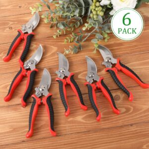 6 Pcs Garden Pruning Shears Bulk Heavy Duty Gardening Scissors Stainless Steel Blades Gardening Shears Handheld Bypass Garden Pruners Manual Plant Clippers for Flower Trimming Secateurs Gardening Tool