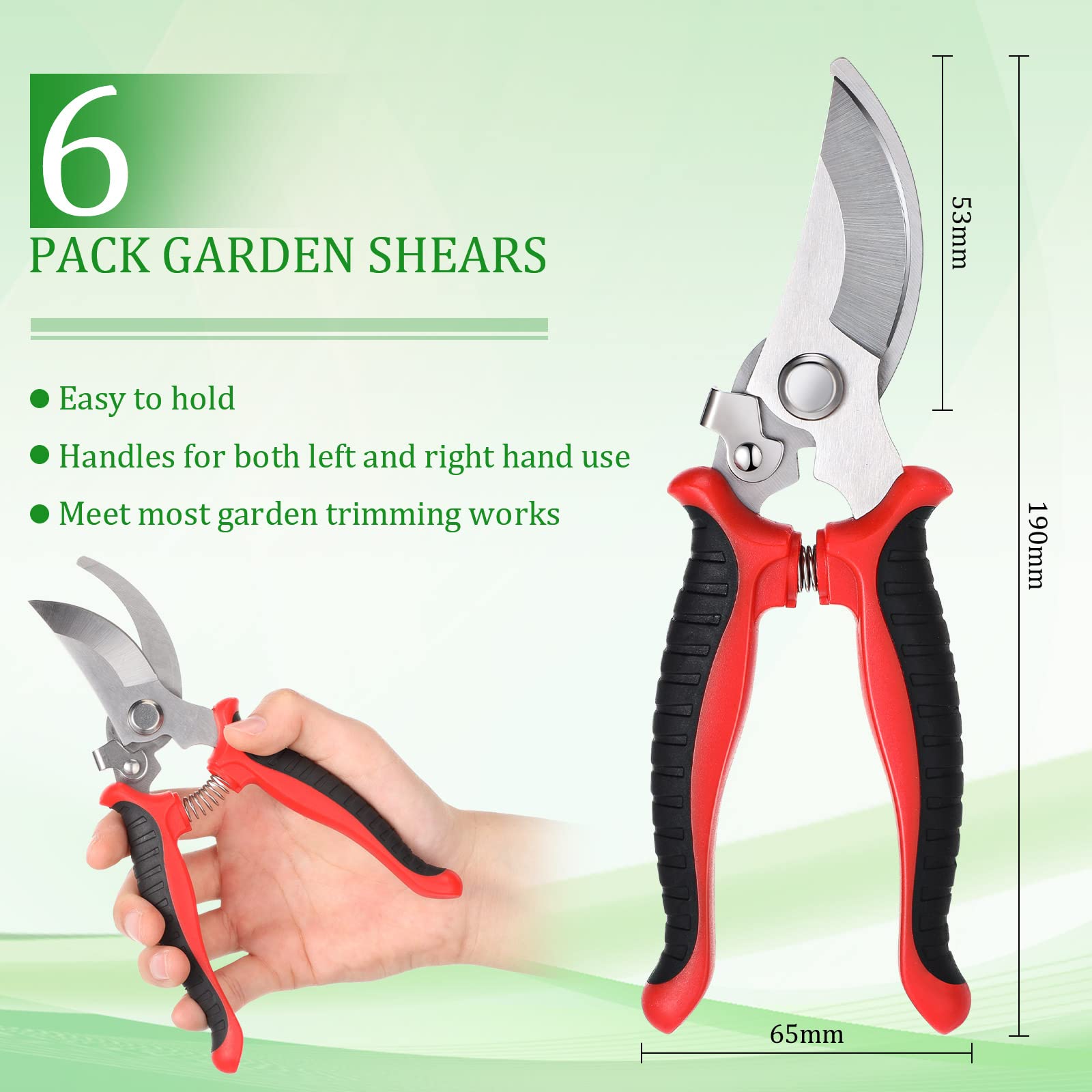 6 Pcs Garden Pruning Shears Bulk Heavy Duty Gardening Scissors Stainless Steel Blades Gardening Shears Handheld Bypass Garden Pruners Manual Plant Clippers for Flower Trimming Secateurs Gardening Tool