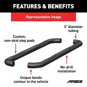 ARIES 35701 3-Inch Round Black Steel Nerf Bars, No-Drill, Select Jeep Wrangler JL Unlimited