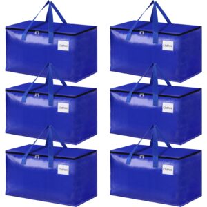 storageright moving bags-heavy duty moving boxes, storage totes with zipper, reinforced handles and tag pocket-collapsible moving supplies for moving, storage and travel 93l(blue-6 pack)