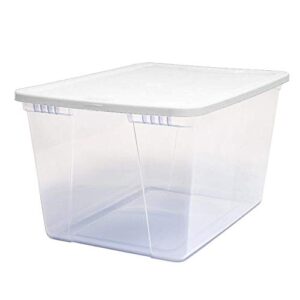 homz 56 quart snaplock clear plastic storage tote container bin with secure lid and handles for home and office organization, 2 pack