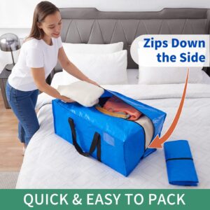 7-Pack Heavy Duty Extra Large Moving Bags W/Reinforced Handles & Zippers, Storage Totes For Space Saving, Alternative to Moving Box, Packing & Moving Supplies - Blue