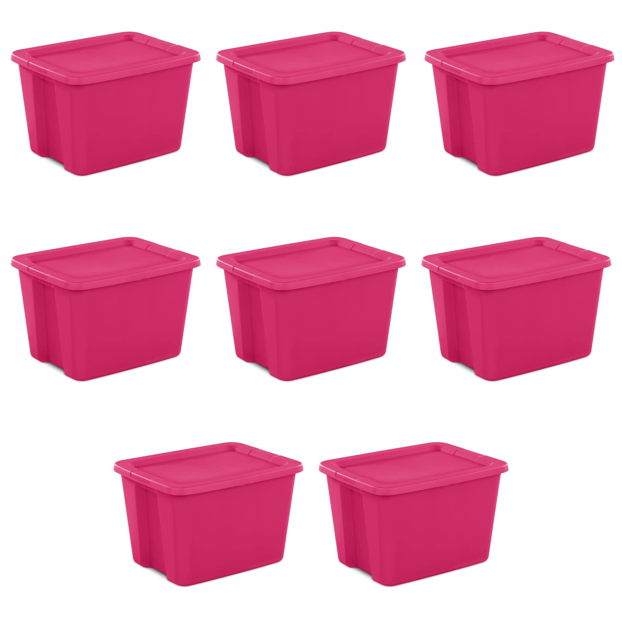 TamsOi 18 Gallon Tote Box Plastic, Fuchsia Burst, Set of 8