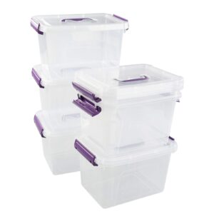 sandmovie 6 quart clear latching box with lid and handles, clear plastic storage tote, 6 packs