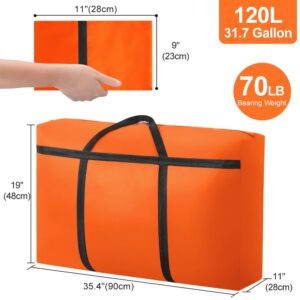 CIVJET 2 Pack Moving Bags Heavy Duty Extra Large with Strong Zippers, Storage Tote Bag for Space Saver for College Students, Moving Supplies/Boxes with Handles for Clothes, Storage Containers (Orange)