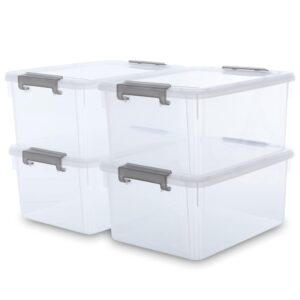 citylife 17 qt plastic storage bins with latching lids stackable storage containers for organizing large clear storage box for garage, closet, kitchen, 4 packs