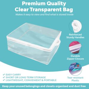 Extra Large Big 10 Gallon Size Clear Plastic Totes, Zippered Storage Bags for Home, Travel, Moving, Clothing, Space Saver Closet Organization, Quilts, Blankets, Toys (Pack of 4) (10 Gallon)