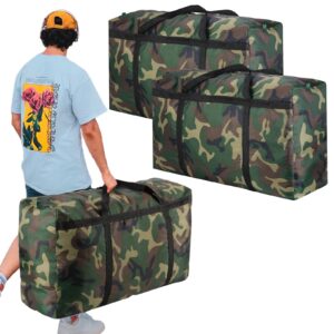 2 packs camouflage 100l extra large moving bags, heavy duty storage bags, 600d oxford cloth wrap around handles double zipper, waterproof reusable convenient (100l - 2 packs)