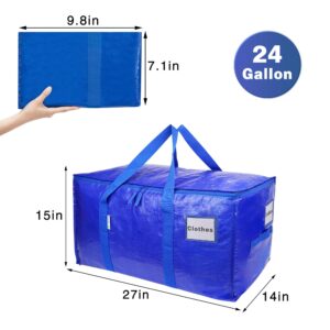 CHOICENOW Extra Large Moving Bags for Clothes,Heavy-Duty Storage Tote with Zippers and Handles(24Gallon),for College Dorms and Space Saving Moving Storage (Blue, 2 Pack)