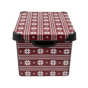 Simplify Holiday Sweater Design Storage Bin | Christmas Tote | Holiday Décor Decorations Organizer | Lidded | Stackable | Red