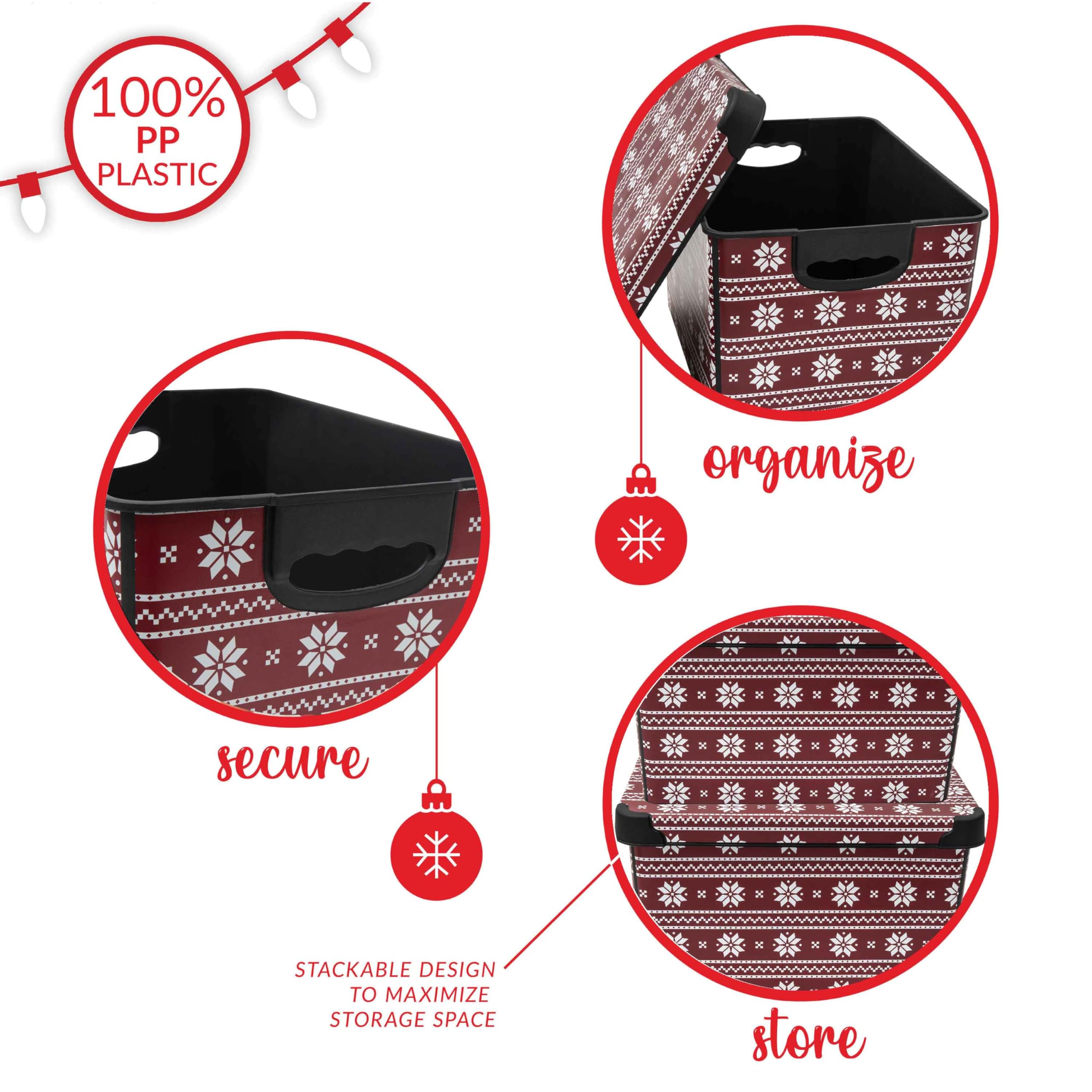 Simplify Holiday Sweater Design Storage Bin | Christmas Tote | Holiday Décor Decorations Organizer | Lidded | Stackable | Red