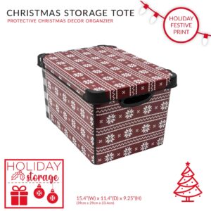 Simplify Holiday Sweater Design Storage Bin | Christmas Tote | Holiday Décor Decorations Organizer | Lidded | Stackable | Red