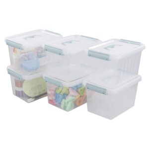 pekky plastic storage bin with handle, clear latching tote, 6 quart, 6 packs