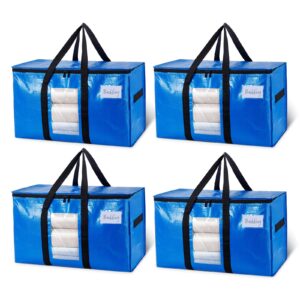 taili extra large moving bags, 4 pack heavy duty totes for storage with visible window, wrap around handles, storage bags for space saving moving storage, alternative to moving boxes