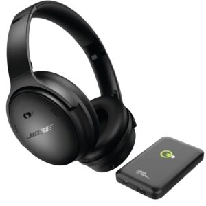 bose quietcomfort wireless noise cancelling headphones, bluetooth over ear headphones with up to 24 hours of battery life bundled with green extreme wireless portable charger (black)