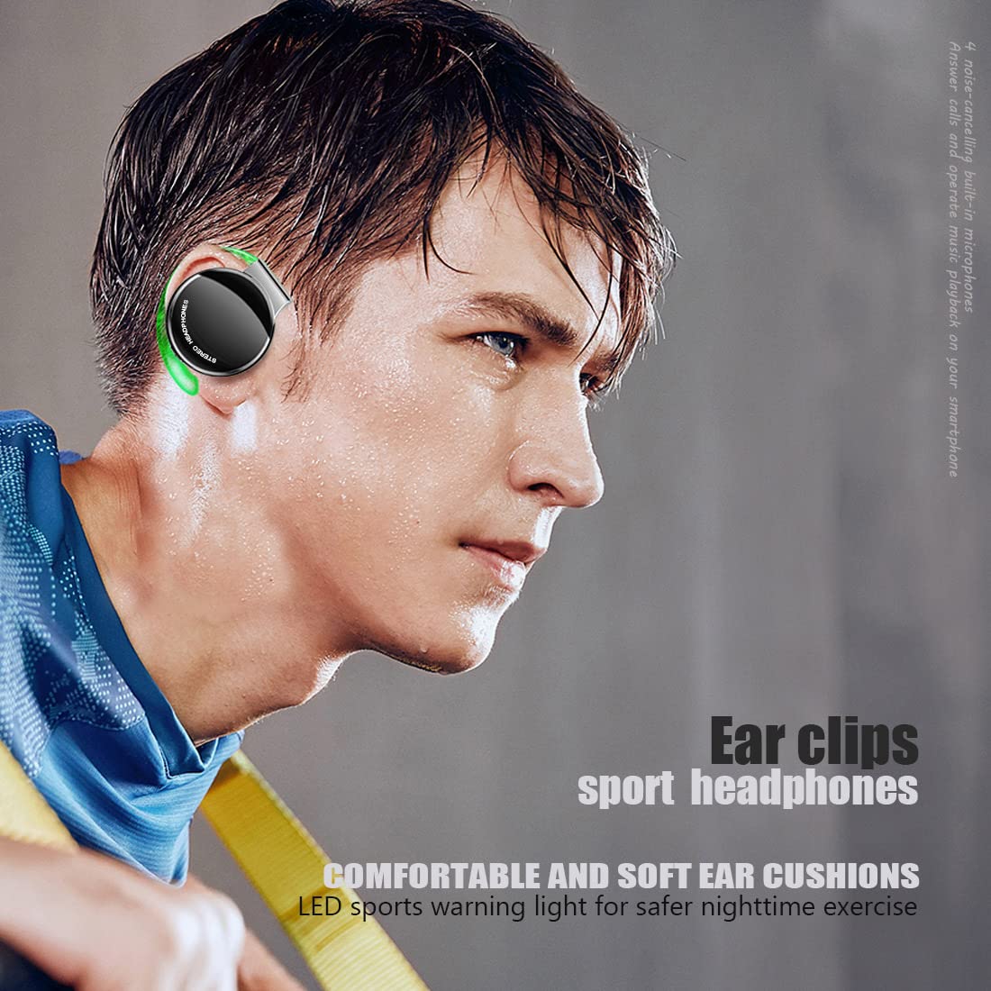 Wireless Sports Earbuds with Earhooks Bluetooth 5.3 Over Ear Wireless Earbuds Open Ear Headphones Sports Headset Bluetooth with 4 Microphones Clip on Earphones Wireless Earphones for Sport Cycling