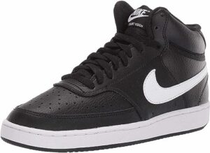 nike women's court vision mid sneaker, black/white, 8 regular us