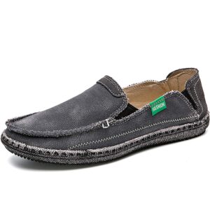 casmag men's casual cloth shoes canvas slip on loafers leisure vintage flat boat shoes grey 2 us 10.5 m