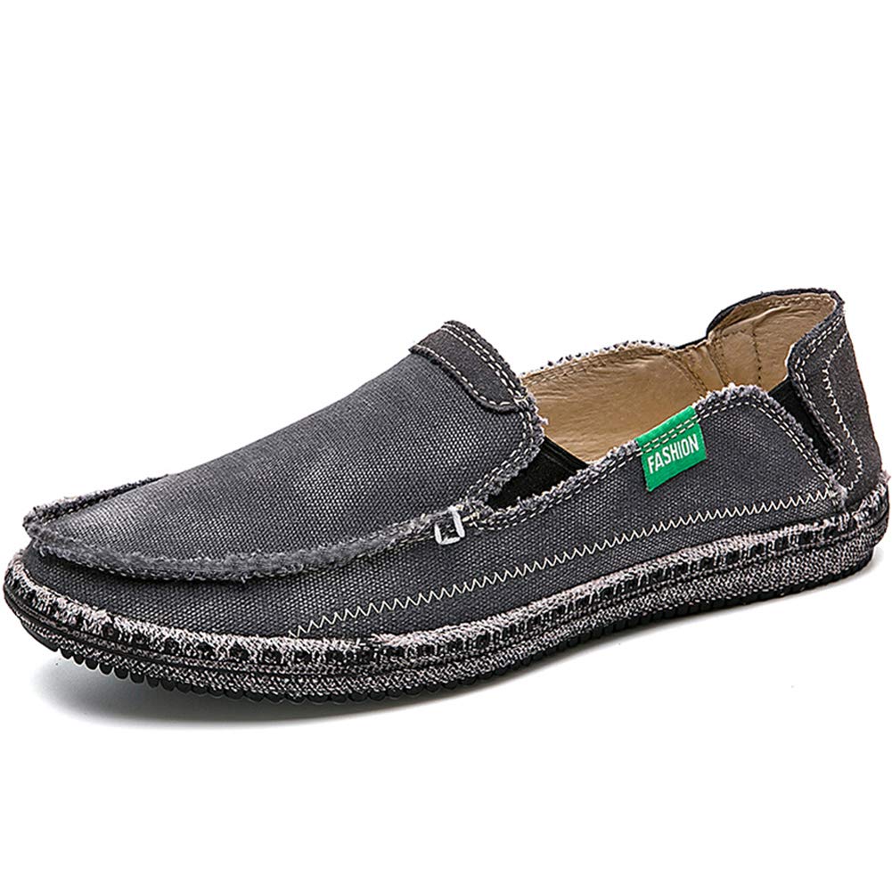 CASMAG Men's Casual Cloth Shoes Canvas Slip on Loafers Leisure Vintage Flat Boat Shoes Grey 2 US 10.5 M