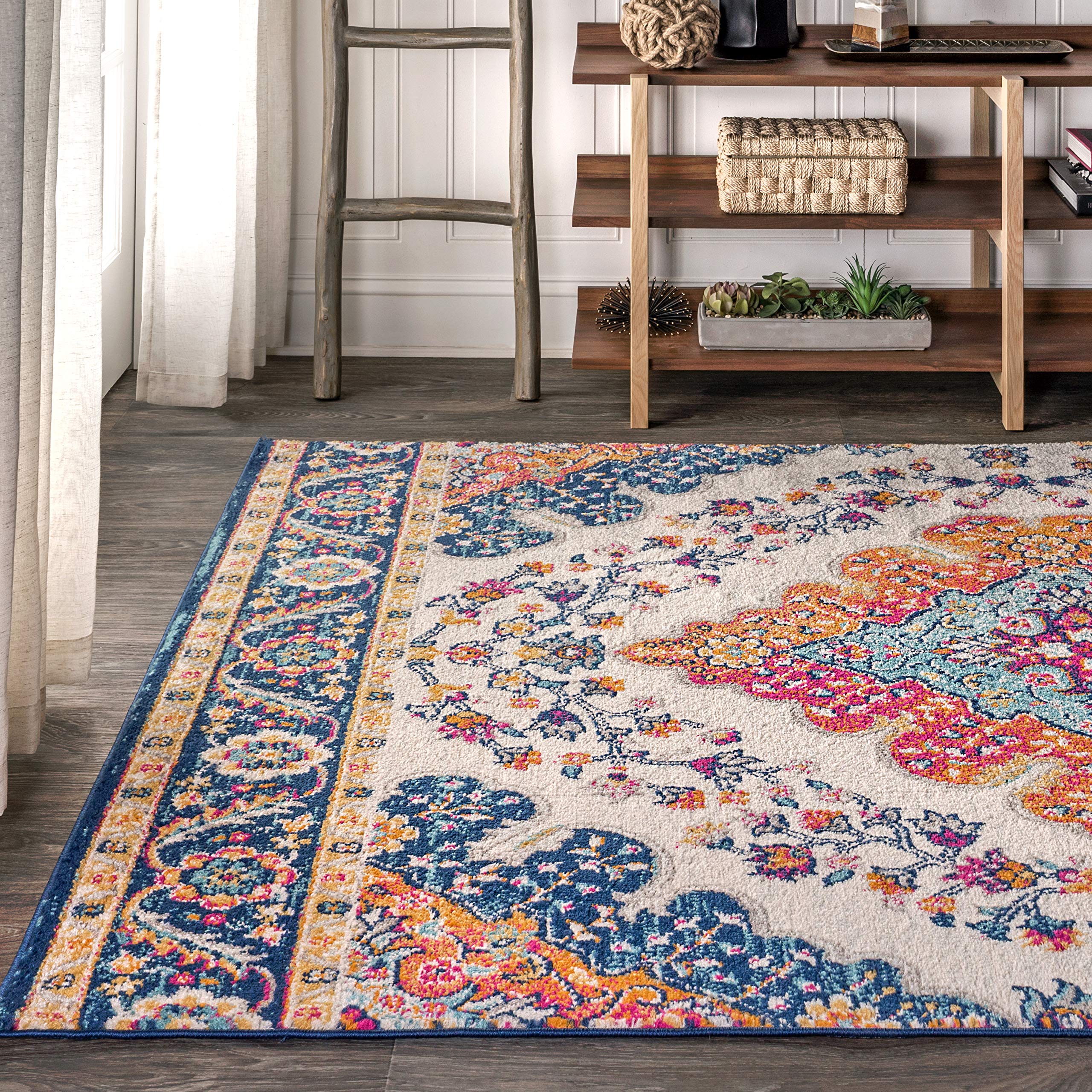 JONATHAN Y BMF106A-9 Bohemian FLAIR Boho Vintage Medallion Indoor Area-Rug Floral Easy-Cleaning High Traffic Bedroom Kitchen Living Room Non Shedding, 9 X 12, Blue/Multi