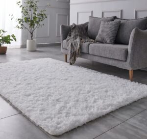 tabayon extra large shag area rug, 9x12 feet ivory indoor ultra soft plush rugs for living room, non-skid modern nursery faux fur rugs for home decor