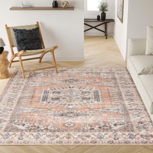 valenrug washable area rug 6x9 - ultra-thin antique collection, stain resistant rugs for living room bedroom, distressed vintage rug(peach/yellowish, 6'x9')