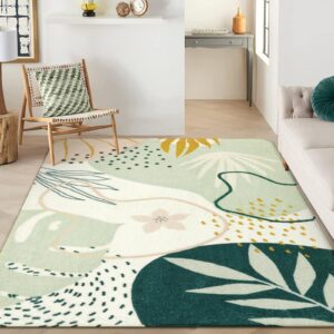 lahome green machine washable rugs - 6x9 rug for living room non-slip large boho area rug lightweight throw non-shed dining room rug, soft botanical print floor carpet for bedroom classroom office