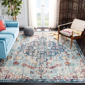 safavieh madison collection area rug - 9' x 12', navy & light blue, boho chic medallion distressed design, non-shedding & easy care, ideal for high traffic areas in living room, bedroom (mad447k)