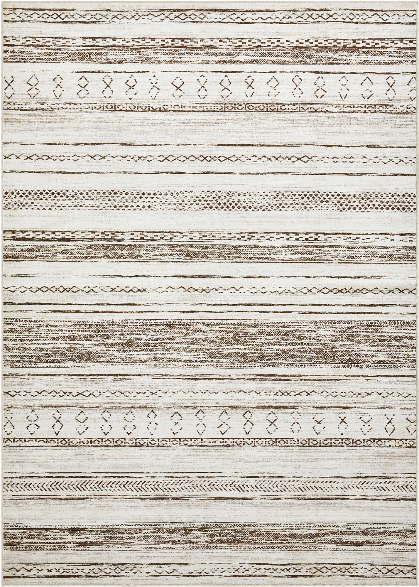 Area Rug Living Room Rugs - 9x12 Washable Large Soft Neutral Boho Moroccan Bohemian Farmhouse Rug Indoor Floor Carpet for Bedroom Under Dining Table Home Office Decor - Cream Brown