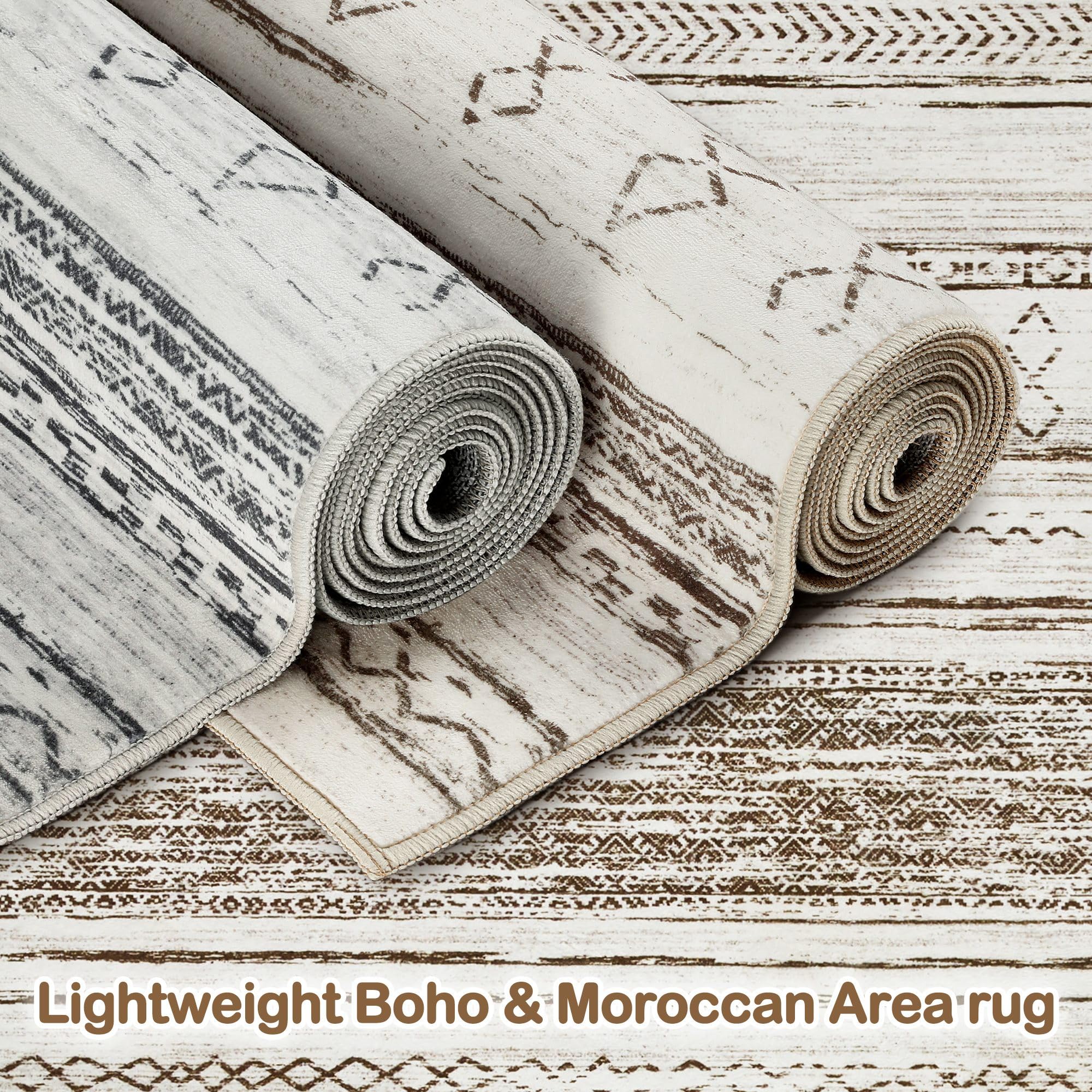 Area Rug Living Room Rugs - 9x12 Washable Large Soft Neutral Boho Moroccan Bohemian Farmhouse Rug Indoor Floor Carpet for Bedroom Under Dining Table Home Office Decor - Cream Brown