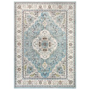 Lahome Floral Medallion Area Rug - 9x12 Large Living Room Rugs Soft Bedroom Rugs, Turkish Printed Non Slip Low Pile Indoor Throw Carpet for Dining Room Playroom Basement, Sky/Baby Blue