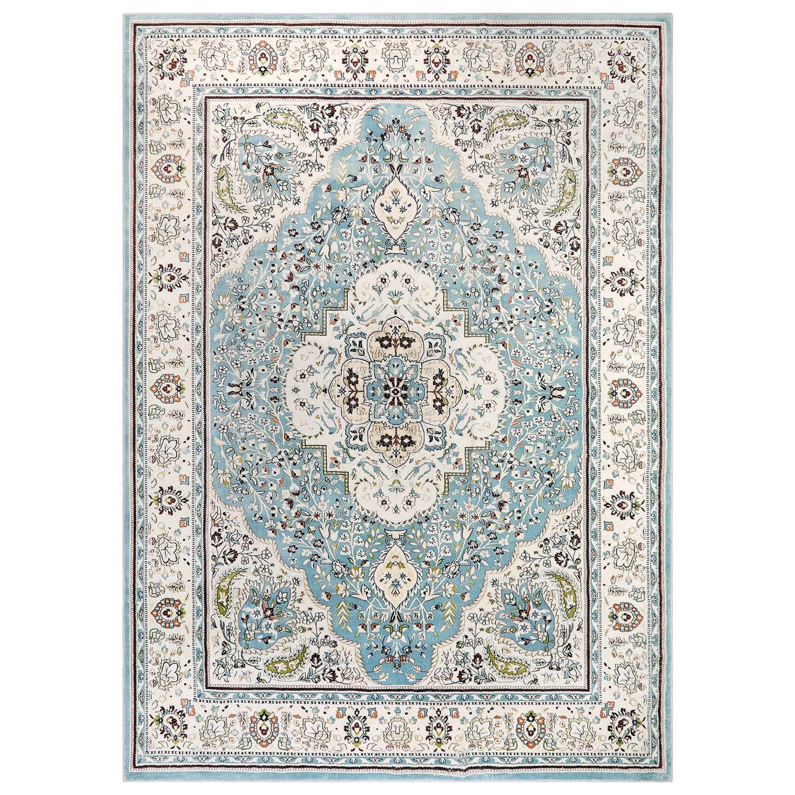 Lahome Floral Medallion Area Rug - 9x12 Large Living Room Rugs Soft Bedroom Rugs, Turkish Printed Non Slip Low Pile Indoor Throw Carpet for Dining Room Playroom Basement, Sky/Baby Blue