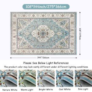 Lahome Floral Medallion Area Rug - 9x12 Large Living Room Rugs Soft Bedroom Rugs, Turkish Printed Non Slip Low Pile Indoor Throw Carpet for Dining Room Playroom Basement, Sky/Baby Blue