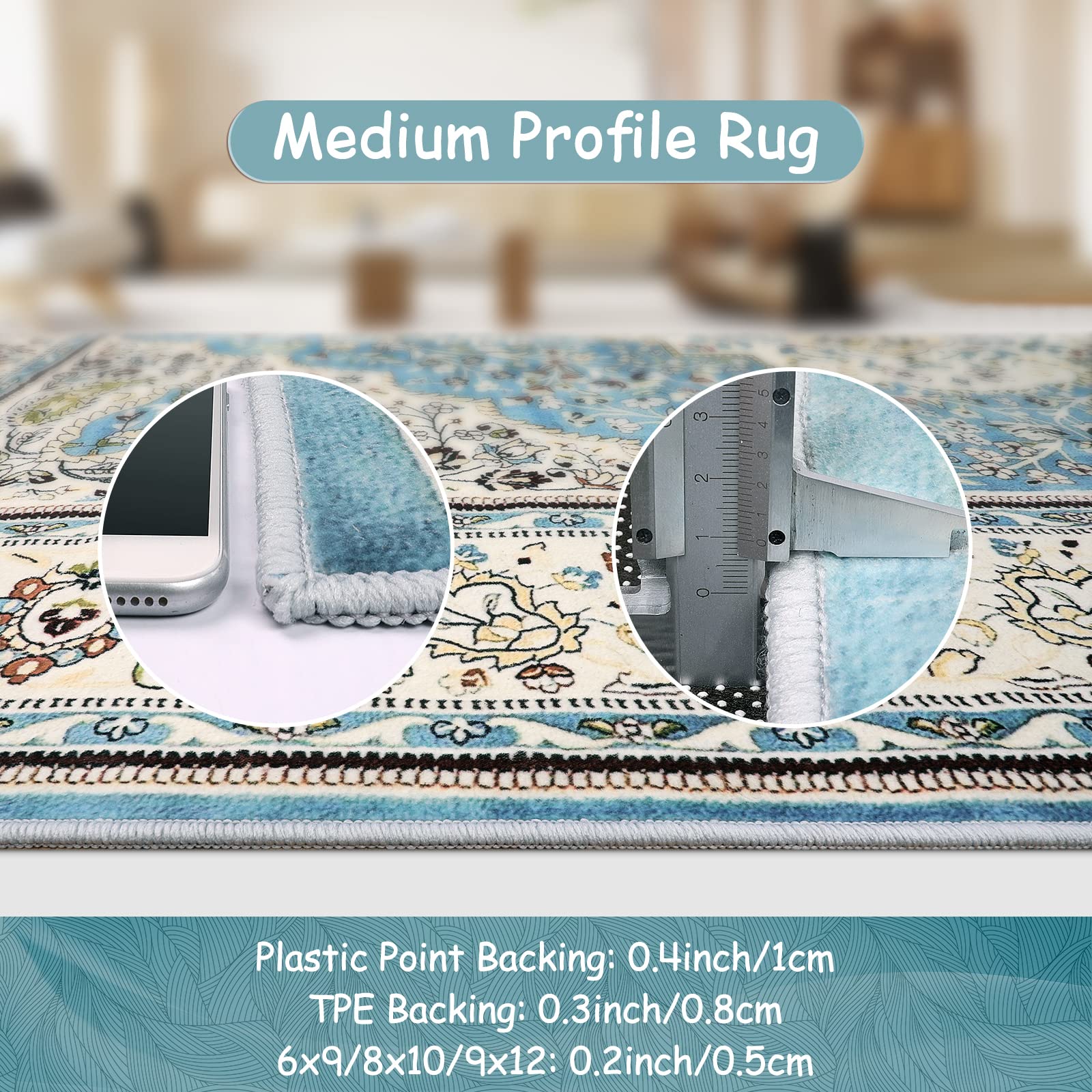 Lahome Floral Medallion Area Rug - 9x12 Large Living Room Rugs Soft Bedroom Rugs, Turkish Printed Non Slip Low Pile Indoor Throw Carpet for Dining Room Playroom Basement, Sky/Baby Blue