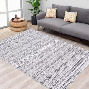 zacoo area rug 9 x 12 boho rug machine washable geometric rug indoor modern moroccan floor carpet extra large soft non-slip farmhouse floorcover home decor rug for kitchen living room bedroom, grey