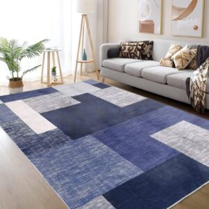 zacoo living room area rug 9x12 extra large geometric rugs machine washable indoor modern throw carpet soft non slip bedroom rug non shedding contemporary floor cover for dining room kitchen, navy