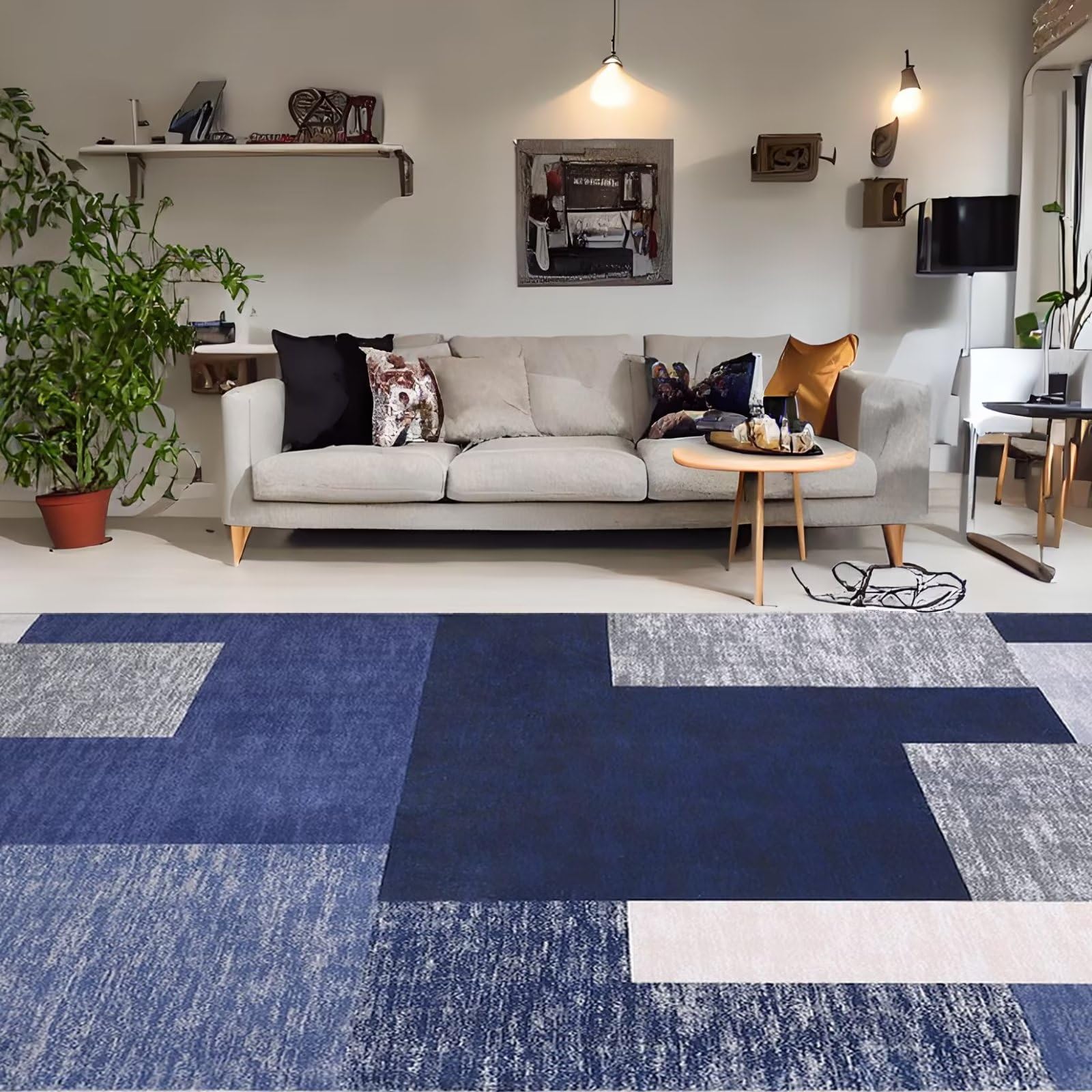 Zacoo Living Room Area Rug 9x12 Extra Large Geometric Rugs Machine Washable Indoor Modern Throw Carpet Soft Non Slip Bedroom Rug Non Shedding Contemporary Floor Cover for Dining Room Kitchen, Navy