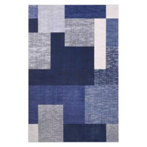 Zacoo Living Room Area Rug 9x12 Extra Large Geometric Rugs Machine Washable Indoor Modern Throw Carpet Soft Non Slip Bedroom Rug Non Shedding Contemporary Floor Cover for Dining Room Kitchen, Navy