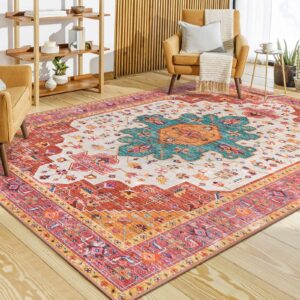 moynesa ultra-thin pink area rug - 9x12 large bedroom rugs for living room non-slip non-shedding dining room mat, vintage indoor floor carpet for gift girls nursery playroom office