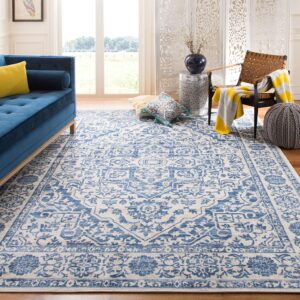 safavieh brentwood collection area rug - 9' x 12', navy & light grey, medallion distressed design, non-shedding & easy care, ideal for high traffic areas in living room, bedroom (bnt832m)