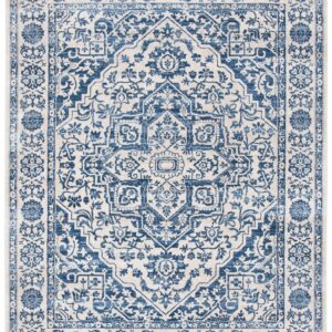 SAFAVIEH Brentwood Collection Area Rug - 9' x 12', Navy & Light Grey, Medallion Distressed Design, Non-Shedding & Easy Care, Ideal for High Traffic Areas in Living Room, Bedroom (BNT832M)