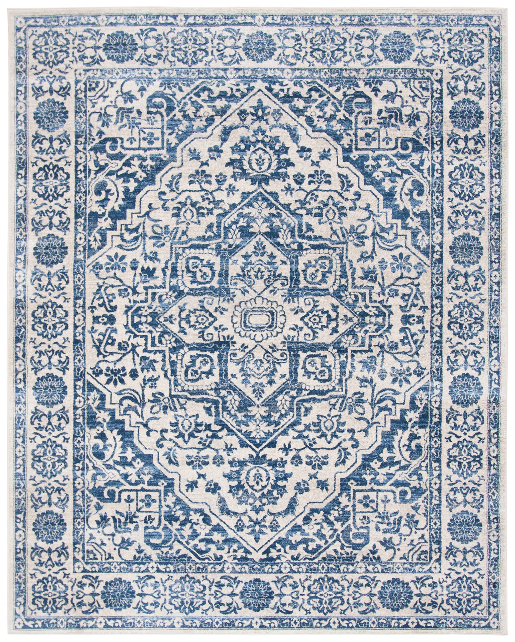 SAFAVIEH Brentwood Collection Area Rug - 9' x 12', Navy & Light Grey, Medallion Distressed Design, Non-Shedding & Easy Care, Ideal for High Traffic Areas in Living Room, Bedroom (BNT832M)