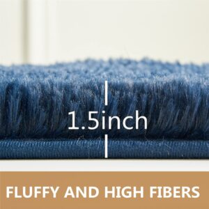 Arbosofe Fluffy Soft Area Rugs for Bedroom Living Room, Navy Blue Shaggy 8 x 10 Feet, Carpet Kids Throw Nursery, Fuzzy Plush Dorm, Luxury Home.