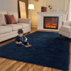 arbosofe fluffy soft area rugs for bedroom living room, navy blue shaggy 8 x 10 feet, carpet kids throw nursery, fuzzy plush dorm, luxury home.