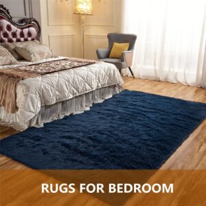 Arbosofe Fluffy Soft Area Rugs for Bedroom Living Room, Navy Blue Shaggy 8 x 10 Feet, Carpet Kids Throw Nursery, Fuzzy Plush Dorm, Luxury Home.