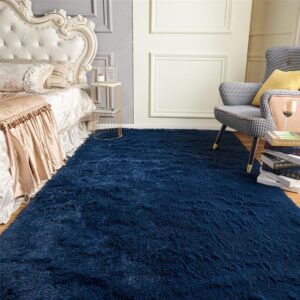 Arbosofe Fluffy Soft Area Rugs for Bedroom Living Room, Navy Blue Shaggy 8 x 10 Feet, Carpet Kids Throw Nursery, Fuzzy Plush Dorm, Luxury Home.