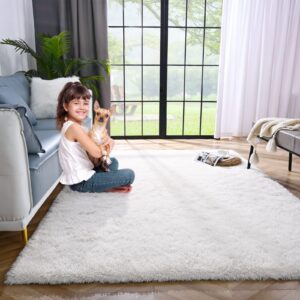 lascpt area rugs for living room, super soft fluffy fuzzy rug for bedroom, cream white furry shag rug 6x9, plush carpet home decor for girls kids dorm room, accent indoor non-slip baby nursery rug