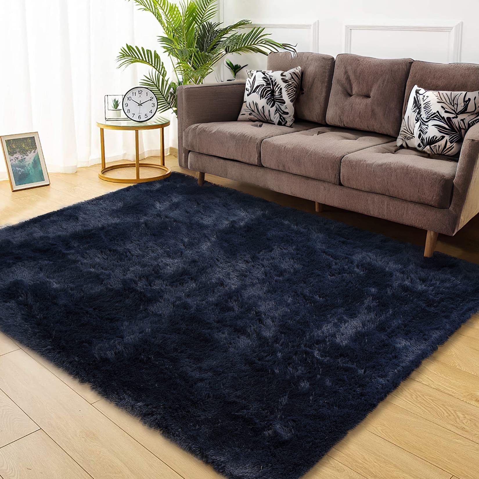 Zacoo 9x12 Large Area Rugs for Living Room,Super Soft Fluffy Modern Bedroom Carpet Rug Indoor Modern Plush Shaggy Floorcover Fuzzy Solid Non Slip Throw Rug for Kids Room Nursery,Navy